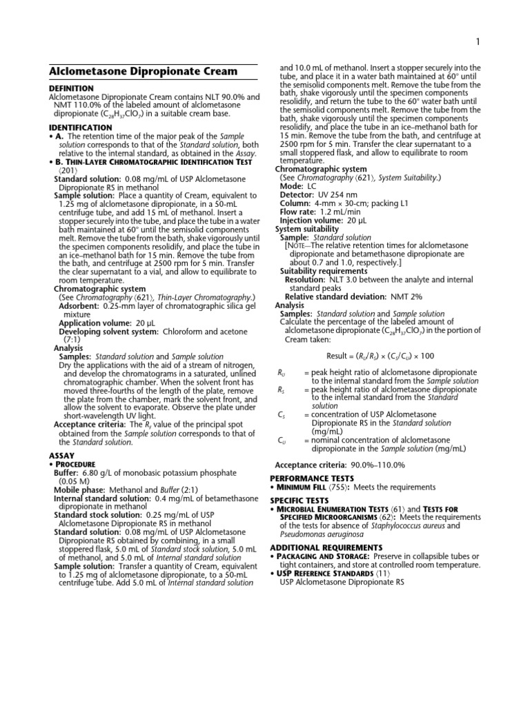 Alclometasone Dipropionate Cream | PDF | Chromatography | Chemistry