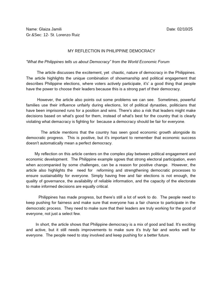 REFLECTION PAPER | PDF | Democracy | Political Ideologies