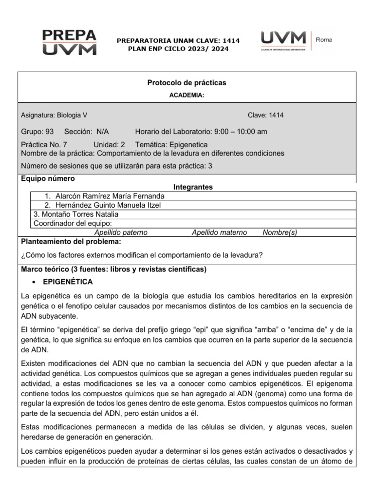 Prac 7 Bio | PDF | Epigenética | Adn