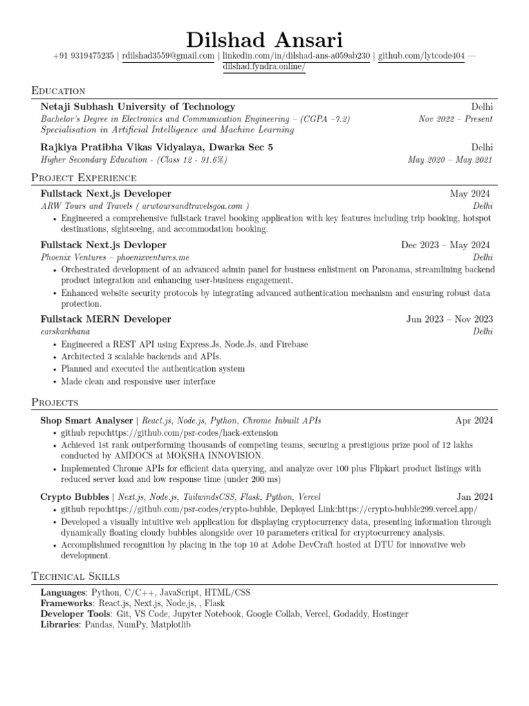 Dilshad Resume 53bf38457d | PDF | Python (Programming Language) | Information Technology