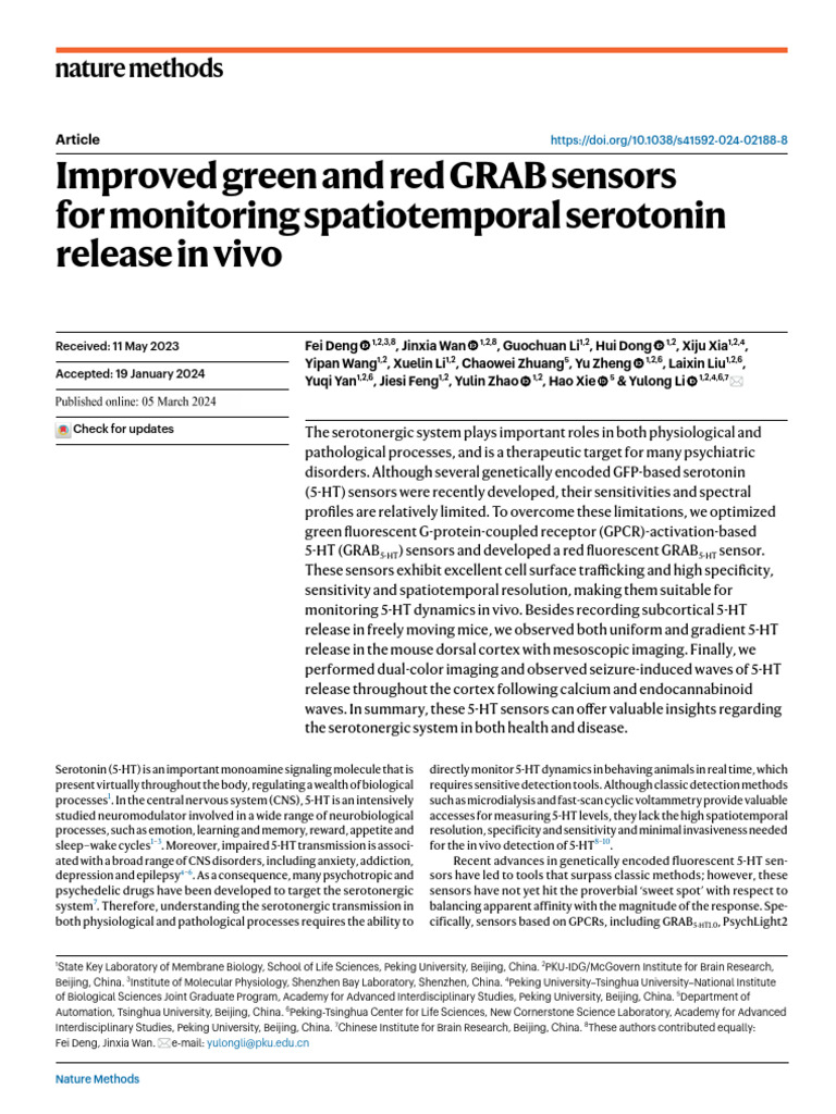 Improved Green and Red GRAB Sensors For Monitoring Spatiotemporal ...