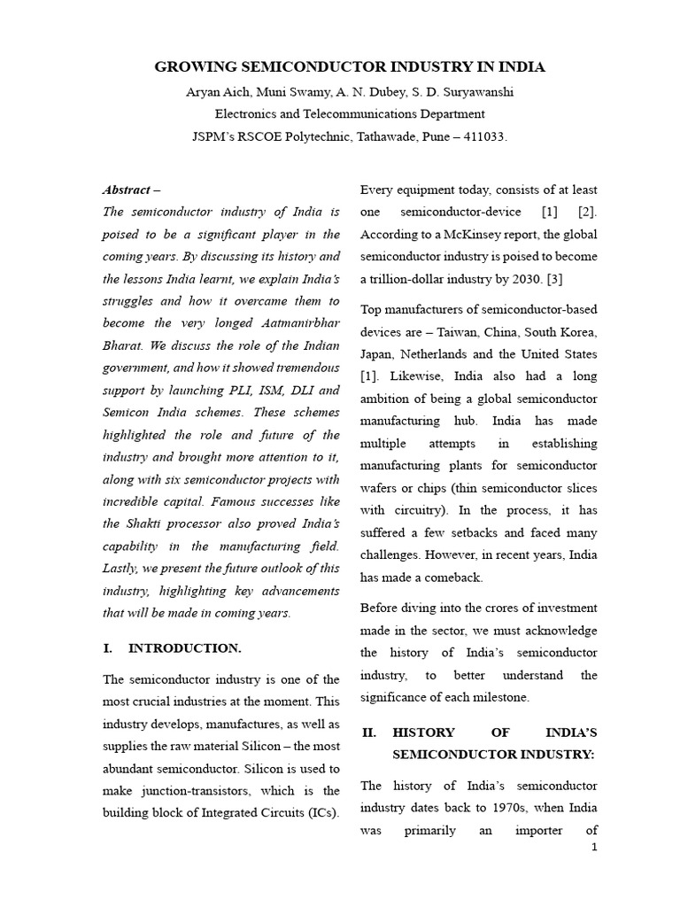 Growing Semiconductor Industry in India - Final Draft | PDF ...