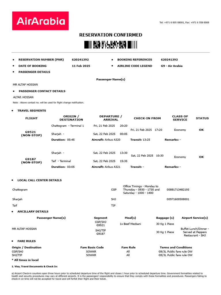 The Travel Itinerary ALTAF, HOSSAN | PDF