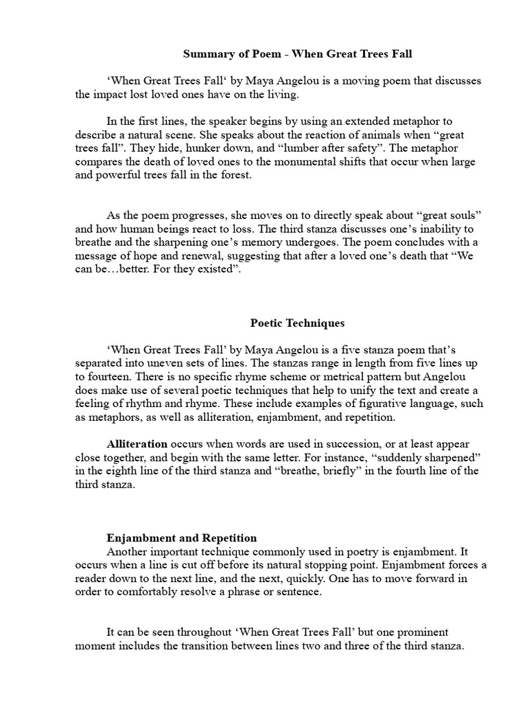 Summary of Poem - When Great Trees Fall | PDF | Poetry | Poetics