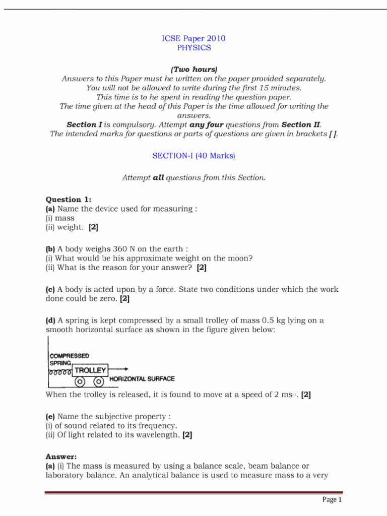 2010 Physics Paper Solution | PDF