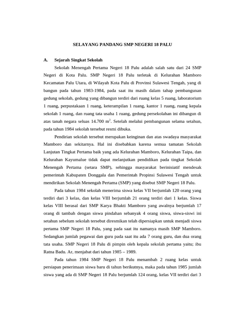 Selayang Pandang Profil Sekolah | PDF