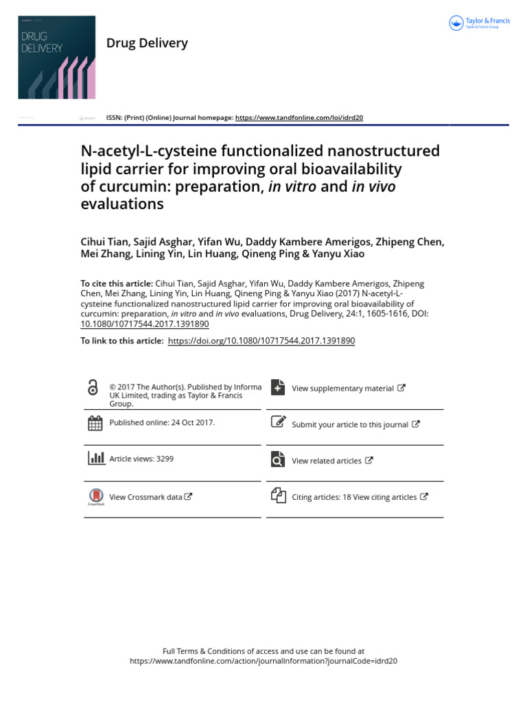N Acetyl L Cysteine Functionalized Nanostructured Lipid Carrier For Improving Oral ...