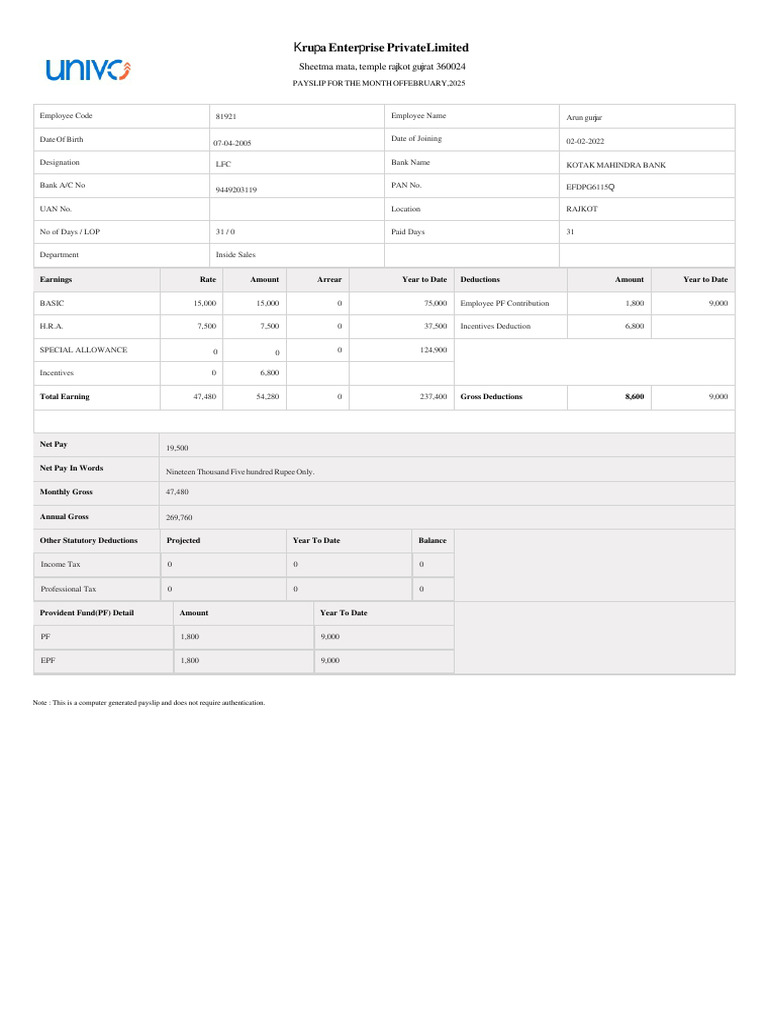 Pay Slip For The Month of February | PDF | Money | Public Finance