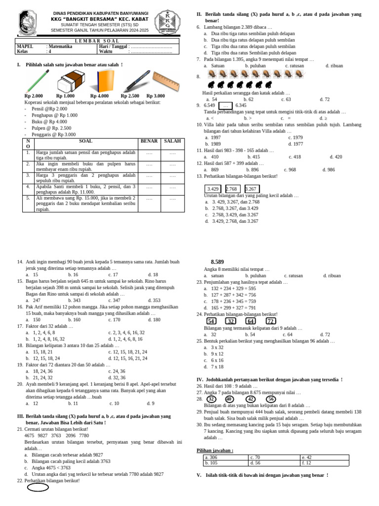 Soal STS Kelas 4 MTK | PDF