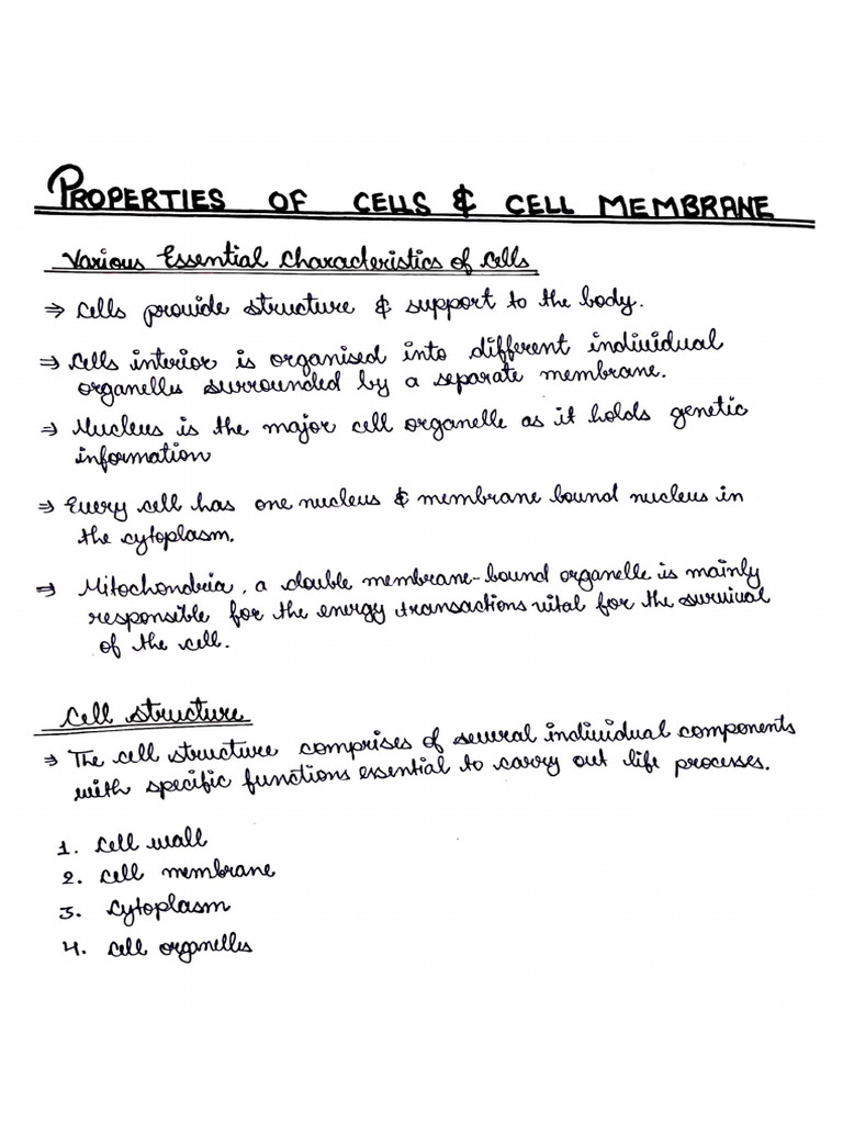 Properties of Cells & Cell Membrane | PDF