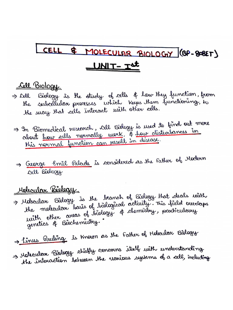 Cell & Molecular Biology Unit-1 Ch-1 Complete | PDF
