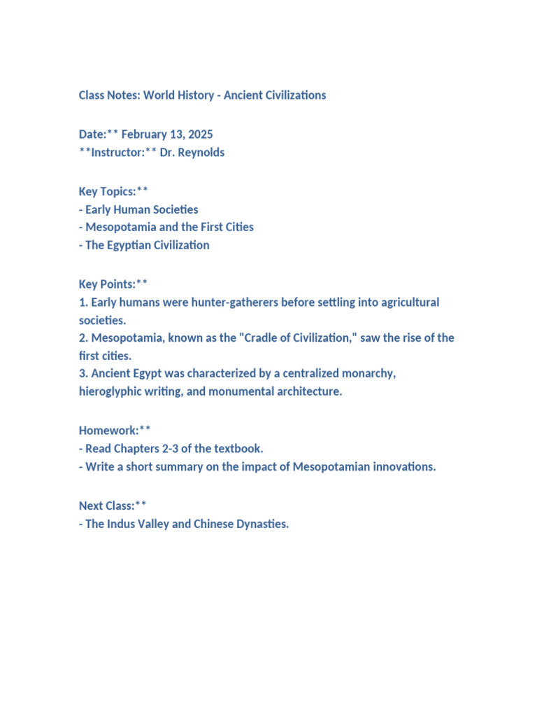 Class Notes 3 World History Ancient Civilizations | PDF