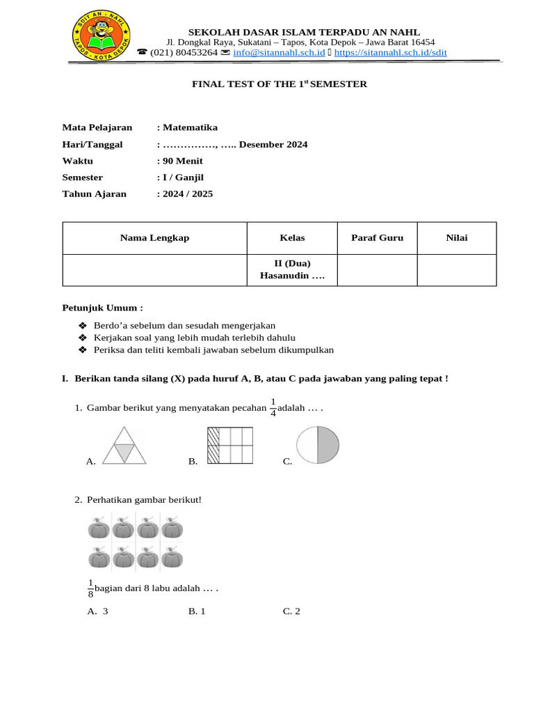 PAS MTK Kelas 2 | PDF