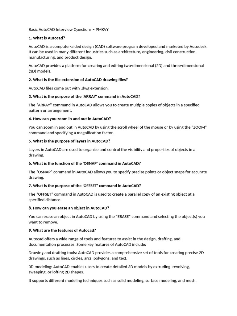 Basic AutoCAD Interview Questions | PDF | Auto Cad | 3 D Computer Graphics