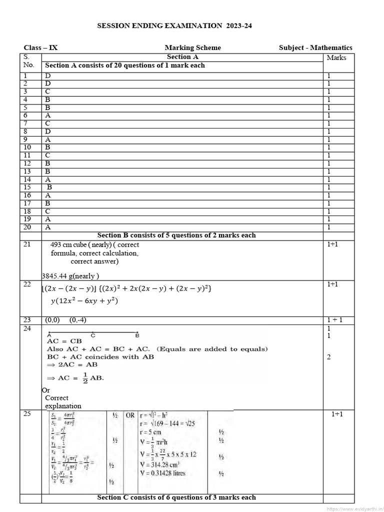 Cbse Class 9 Maths Term II Marking Scheme 2023 24 | PDF | Triangle | Geometry