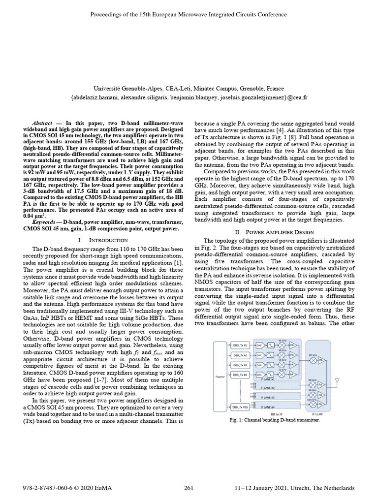 167-GHz and 155-GHz High Gain D-Band Power Amplifiers in CMOS SOI 45-nm ...