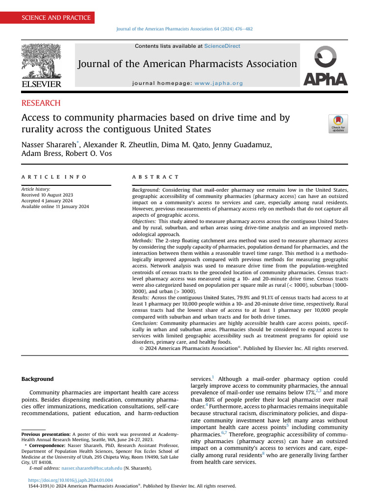 Access To Community Pharmacies Based On Drive Time and by Rurality ...