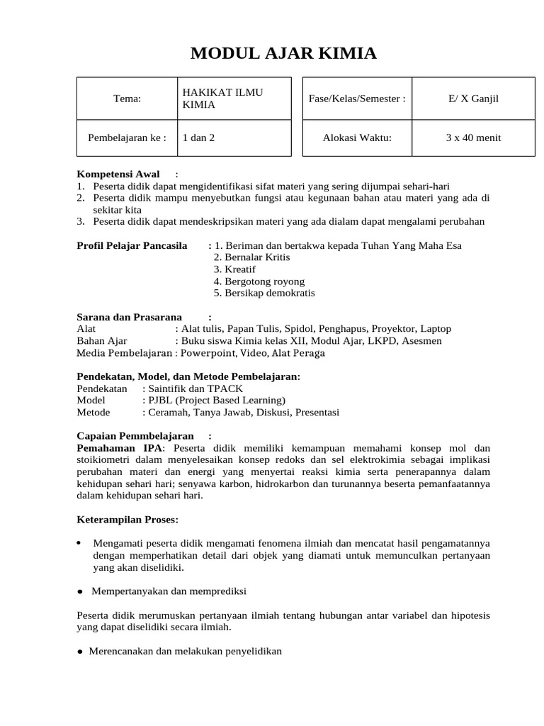 Modul Kimia Kelas 10 - SMA BUDDHIS JAYANTI | PDF