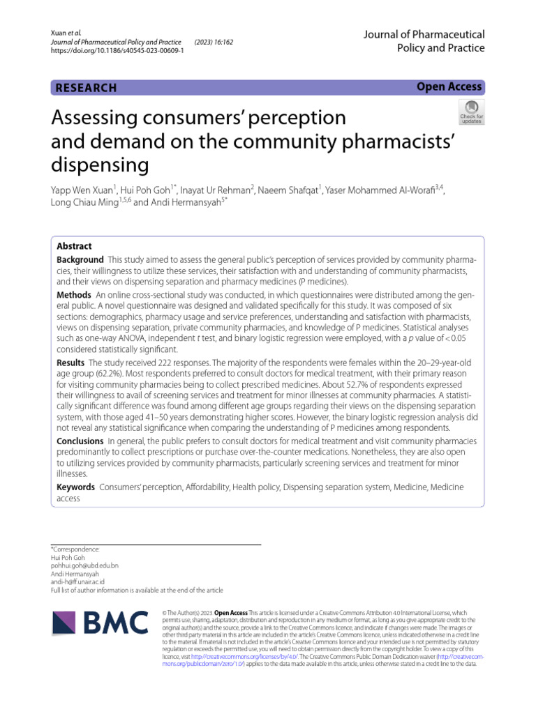 Assessing Consumers' Perception | PDF | Pharmacy | Pharmacist