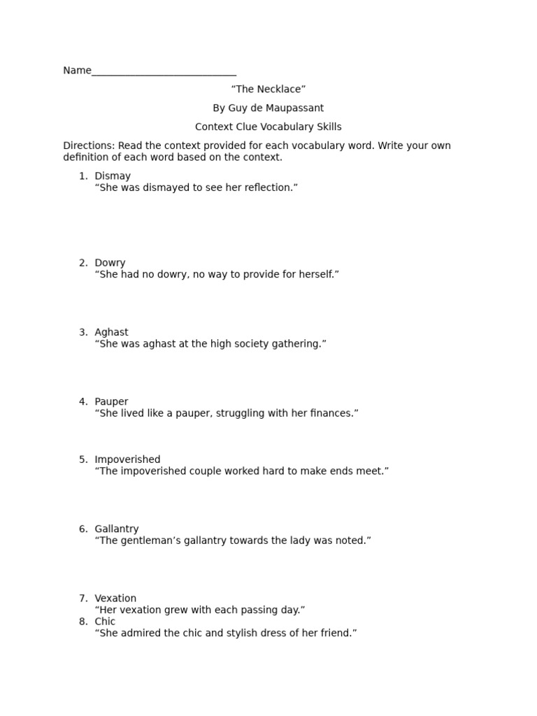The_Necklace_Vocab_Context_Clues | PDF