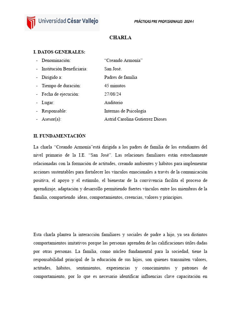 Charla "Creando Armonía" para Padres | PDF | Las emociones | Familia