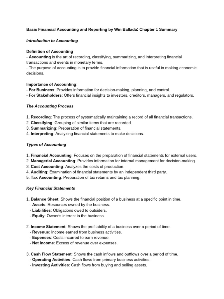 Basic Financial Accounting and Reporting by Win Ballada Chapter 1 Summary | PDF | Financial ...