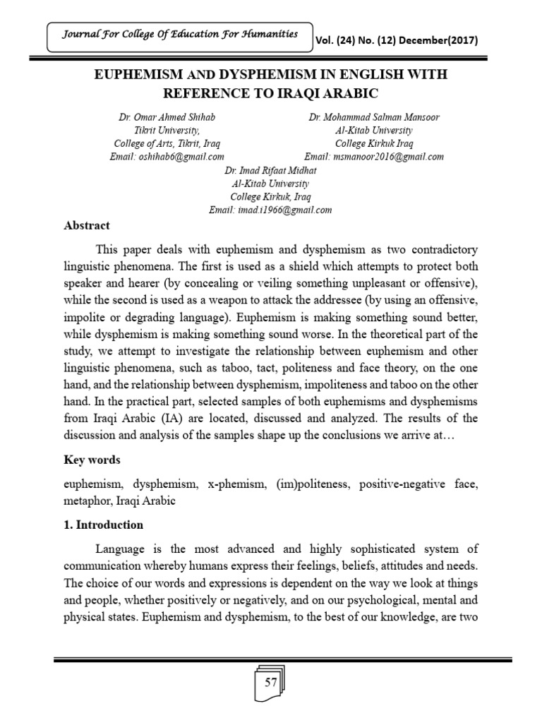 Euphemism and Dysphemism in English With | PDF