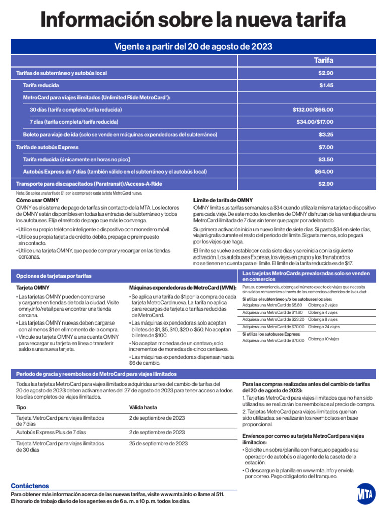 Spanish - New Fare Info 18x23 - Final | PDF | Máquina expendedora