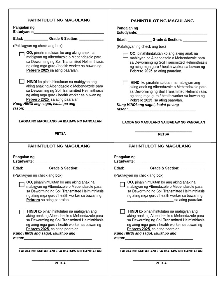 Edited Deworming Parental Consent Version 2 | PDF