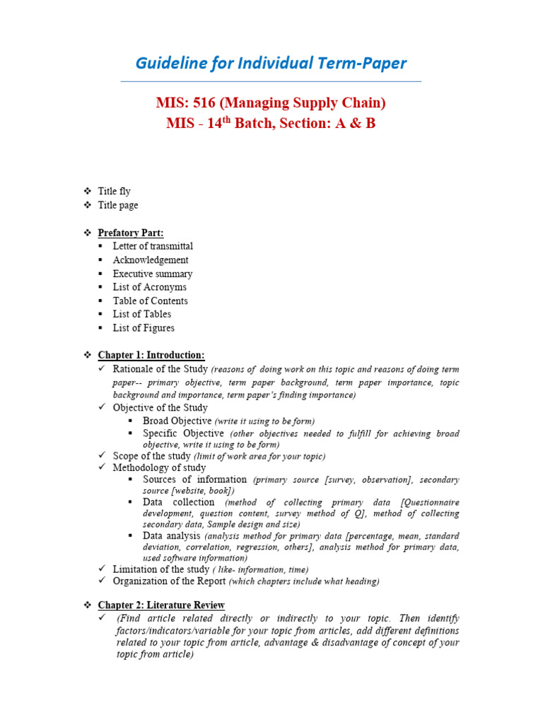2 - Guideline For Termpaper (Individual) | PDF | Data