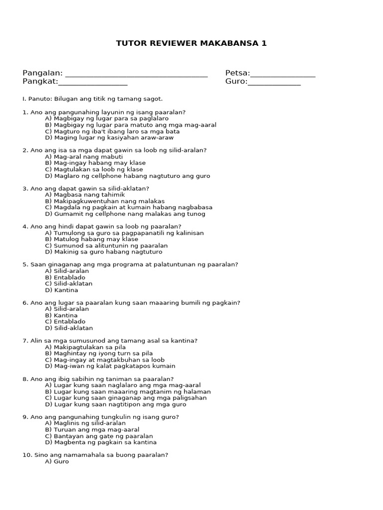 PT_MAKABANSA 1_Q3_MATATAG | PDF