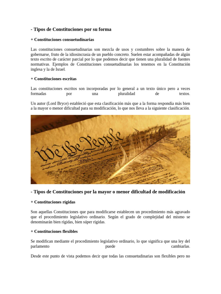 Tipos de Constituciones y sus Características | PDF | Constitución ...