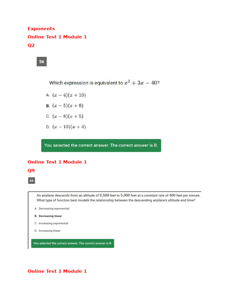 Exponents DSAT Bluebook Test Questions | PDF