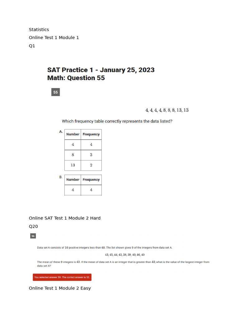 Statistics DSAT Bluebook Test Questions | PDF