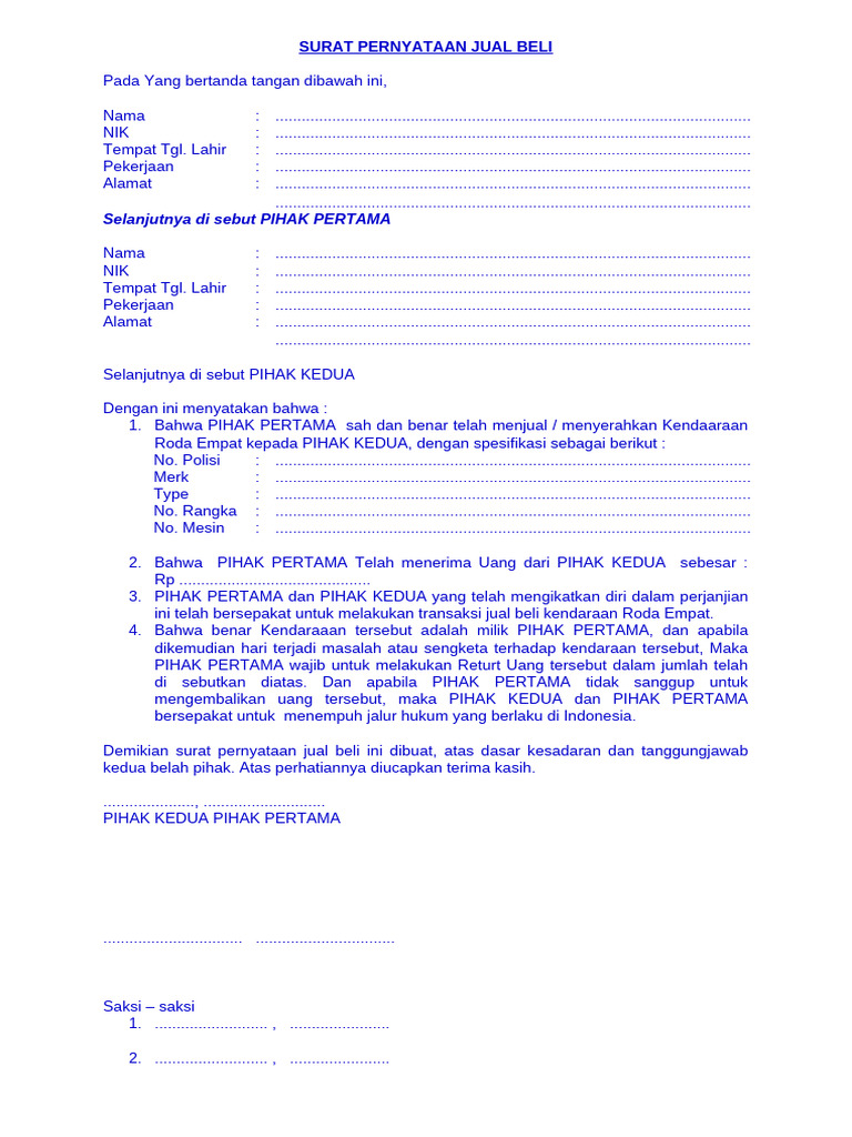 Surat Pernyataan Jual Bel1 | PDF