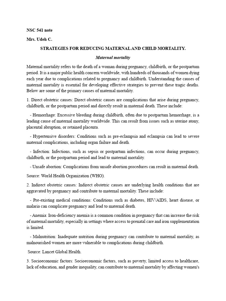 Strategies For Reducing Maternal and Child Mortality | PDF | Maternal ...
