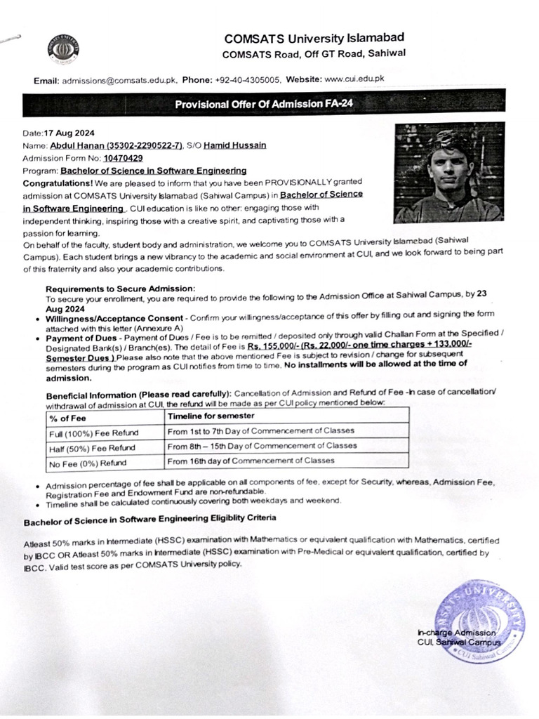 Admission Form Cui | PDF