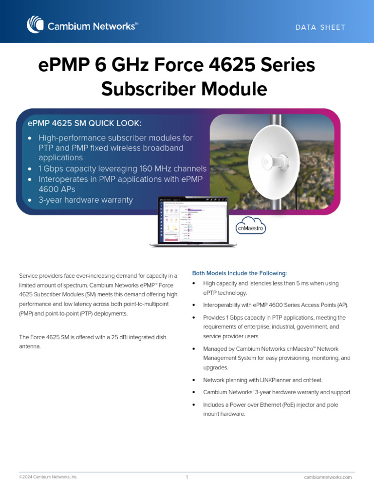 Cambium Networks Data Sheet ePMP Force 4625 SM | PDF | Internet ...