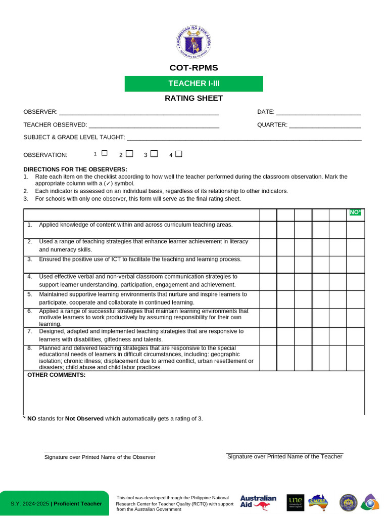 643248202-COT-RPMS-Rating-Sheet-for-t-I-III-for-Sy-2024-2025 | PDF ...