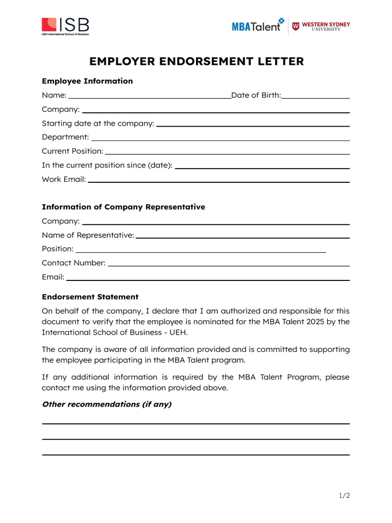 Endorsement Letter Form 2025 | PDF