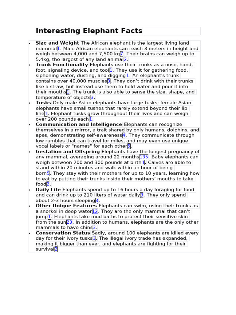 Interesting Elephant Facts | PDF