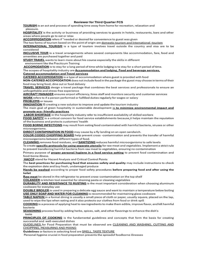 Third Quarter Exam FCS | PDF | Tourism | Food Safety