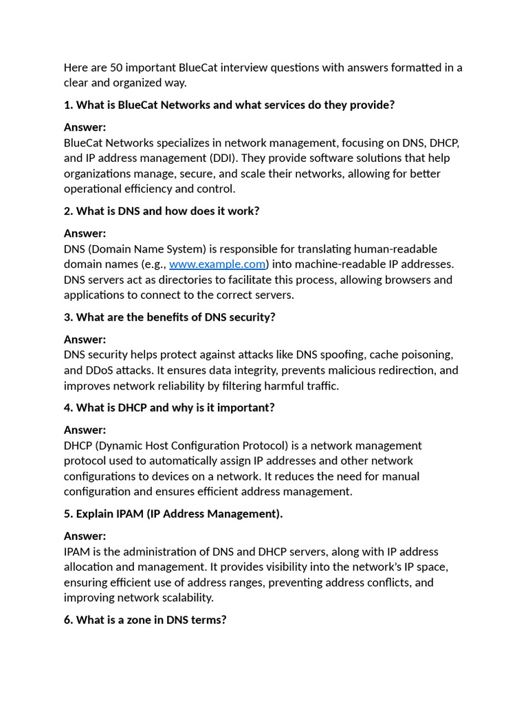 BlueCat Interview Questions and Answers | PDF | Domain Name System | Ip ...