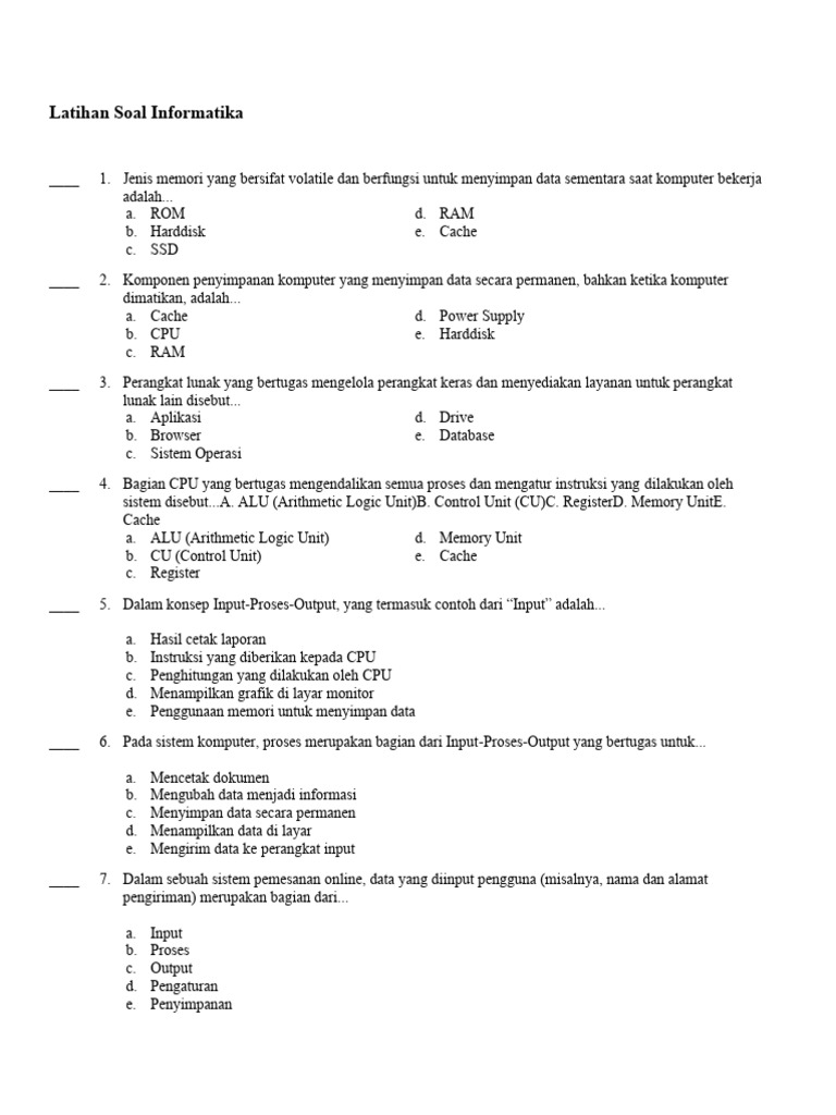 Latihan Soal Informatika | PDF