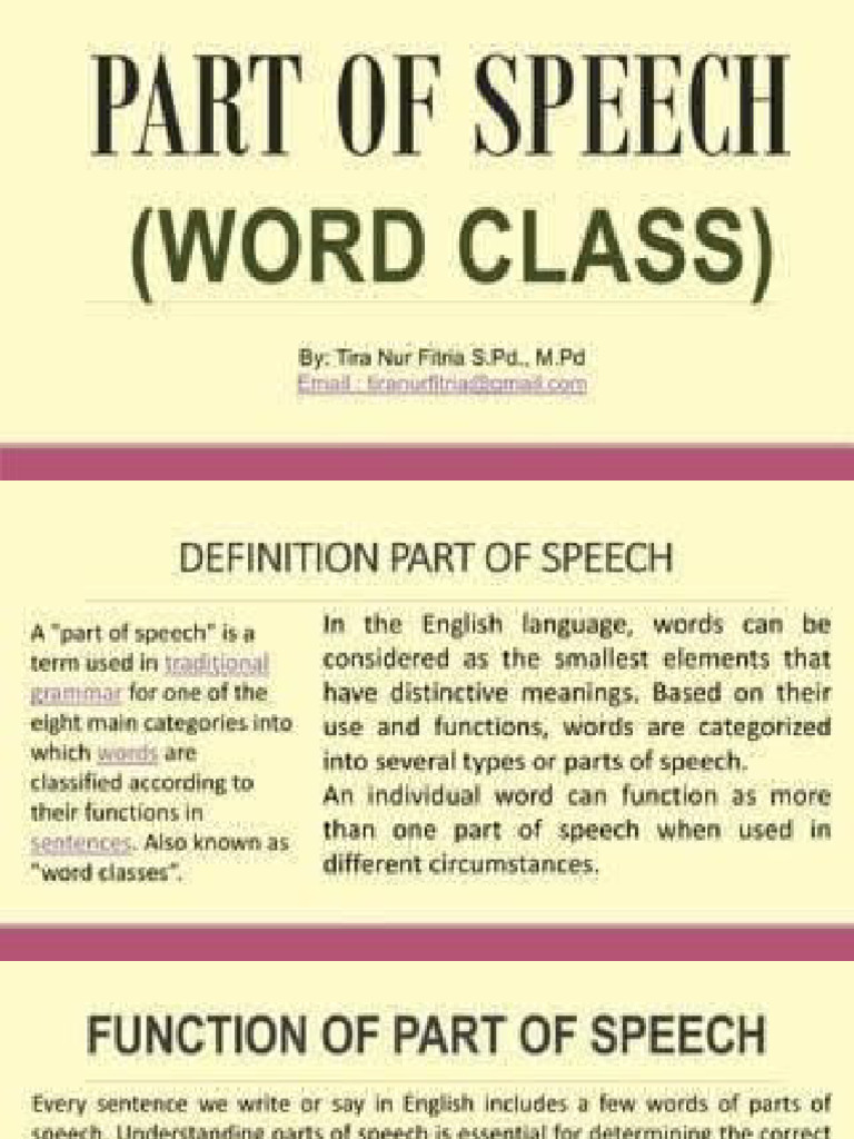 Word Class-Parts of Speech | PDF
