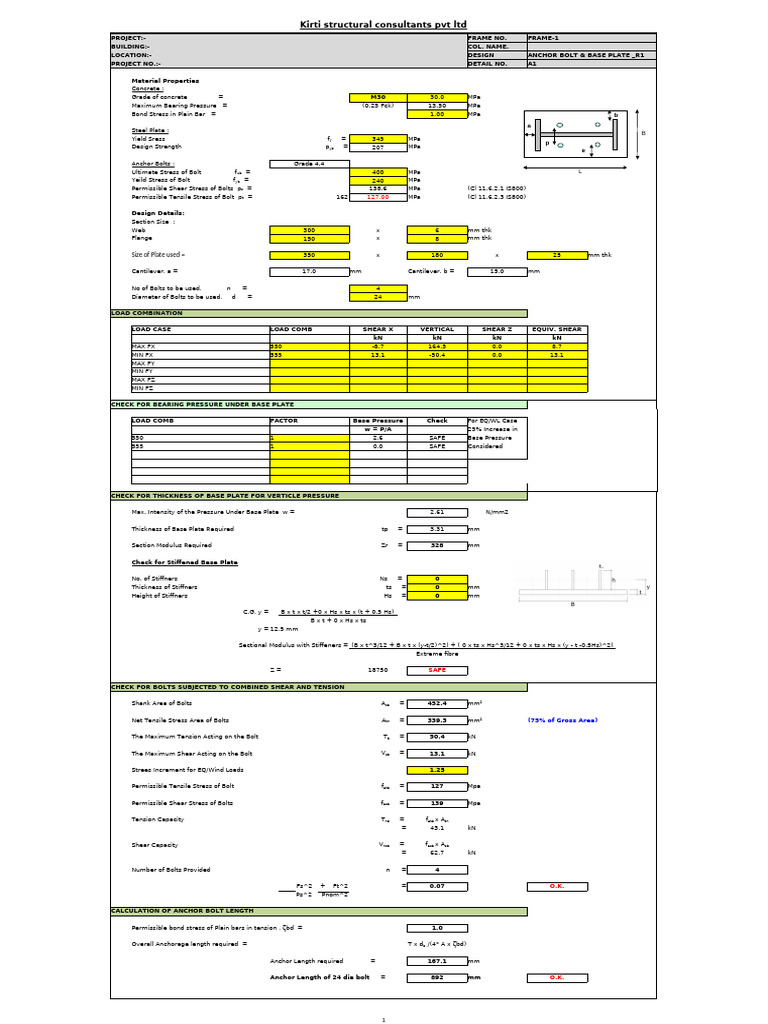 Pinned Base Plate - Workshop | PDF | Screw | Stress (Mechanics)