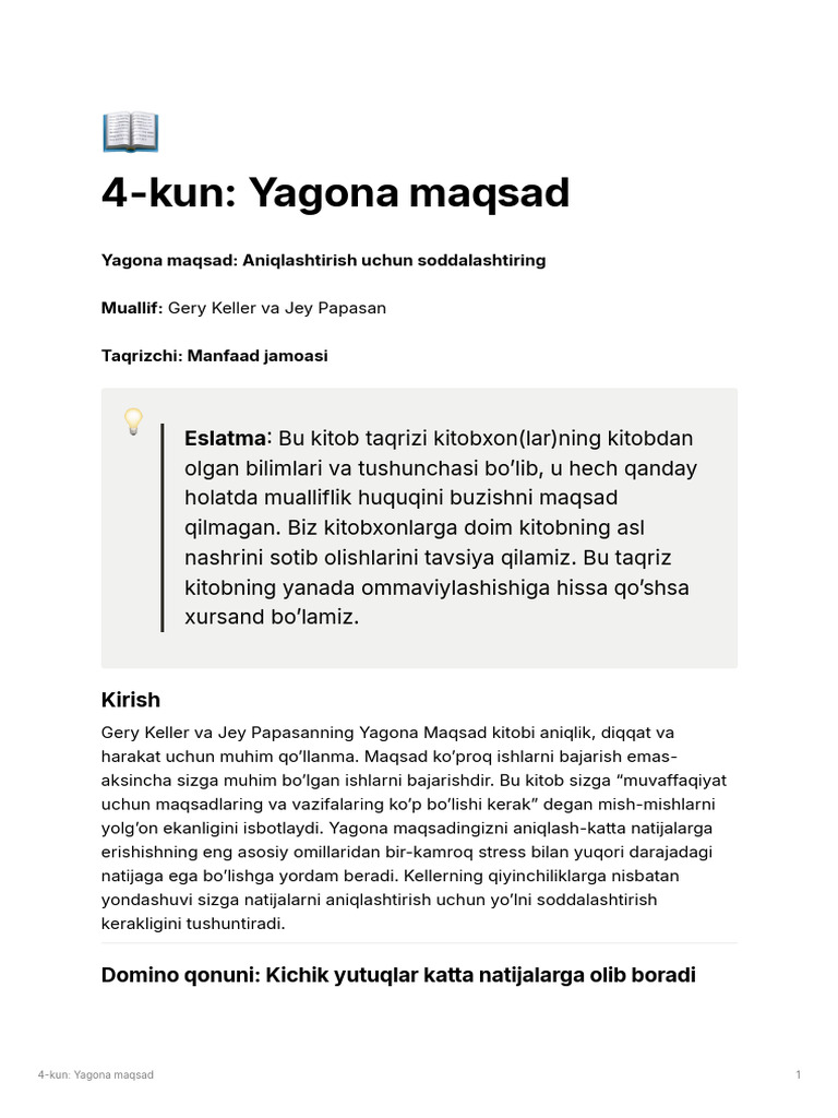 4-Kun Yagona Maqsad | PDF