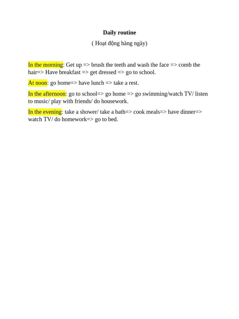 Daily Routine Steps for Kids | PDF