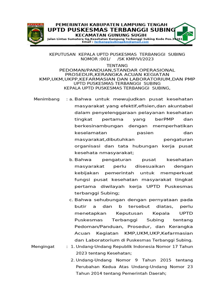 SK Pedoman SK, Sop, Kak KMP, Ukm, Ukpp | PDF