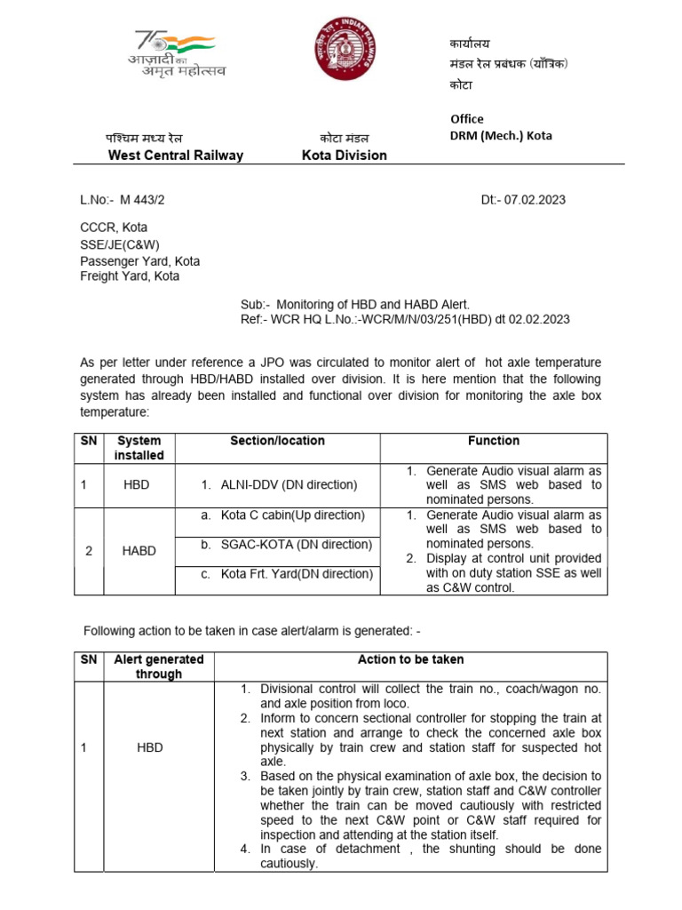 Monitoring of HBD & HABD Alert | PDF | Rail Transport